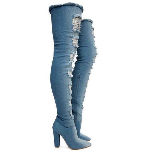 BAMBOO | Shoes | Ripped Jeans Thigh High Boots | Poshmark